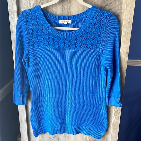 Pink Rose | Sweaters | Pink Rose Blue Crew Neck Sweater With Lacy Knit ...